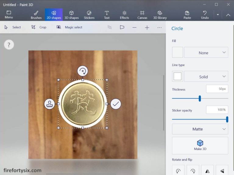 Using Microsoft Paint 3D to circle crop an image